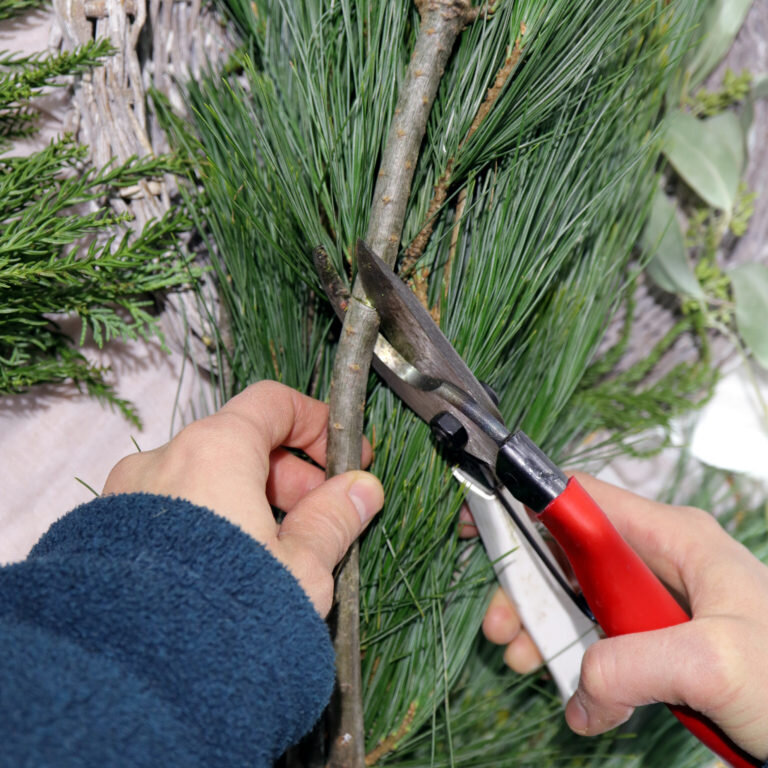 DIY – Hanging Floral Arrangement with Evergreen Twigs, Silky Pine Twigs ...