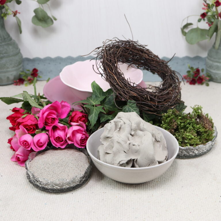 DIY | Rose arrangement in the shape of a ball with clay as a plugging ...